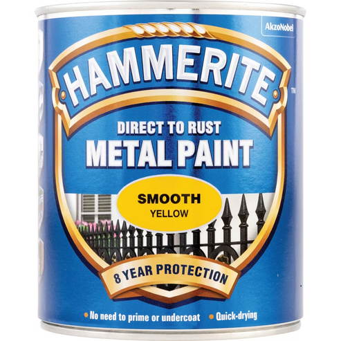 Hammerite Direct To Rust Metal Paint - Smooth Finish in Yellow 750ml ...