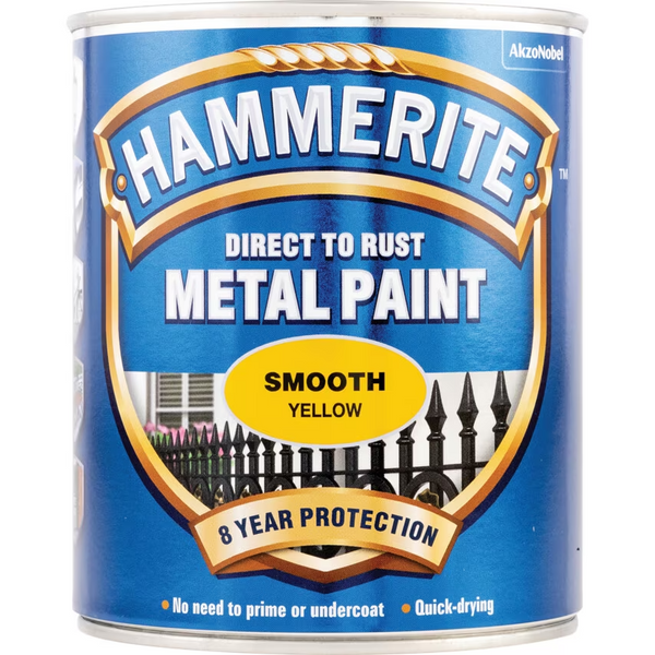 Hammerite Direct To Rust Metal Paint - Smooth Finish in Yellow 750ml ...