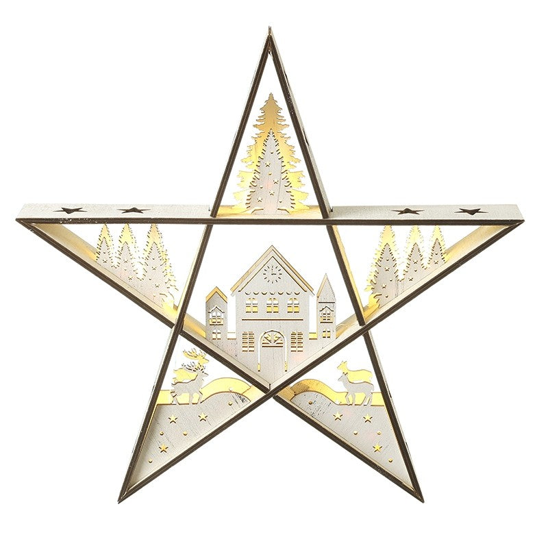 Heaven Sends White Wooden LED Winter Star Scene – Sam Turner & Sons