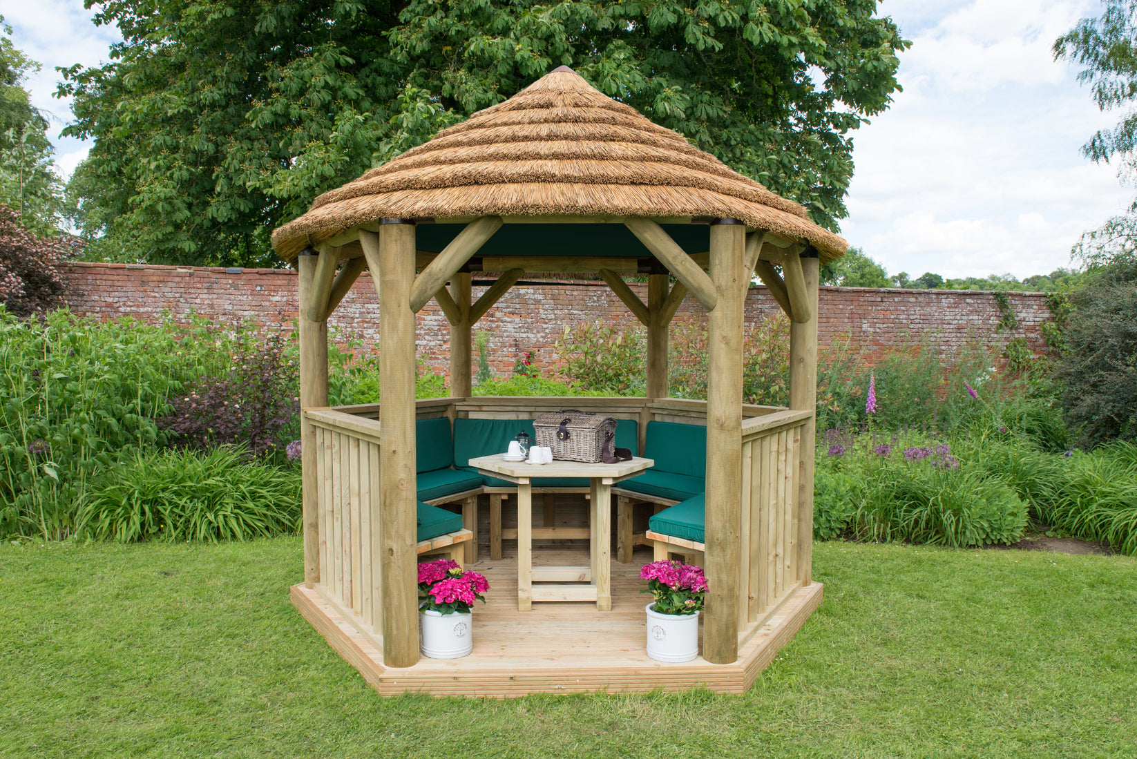 Forest Garden Hexagonal Wooden Garden Gazebo with Thatched Roof – Sam ...