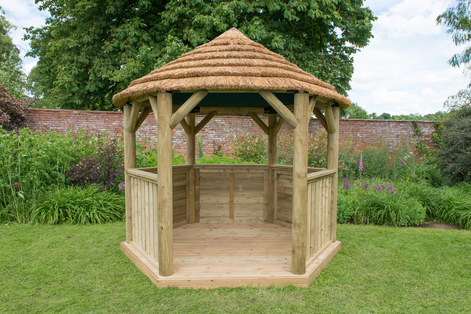 Forest Garden Hexagonal Wooden Garden Gazebo with Thatched Roof – Sam ...