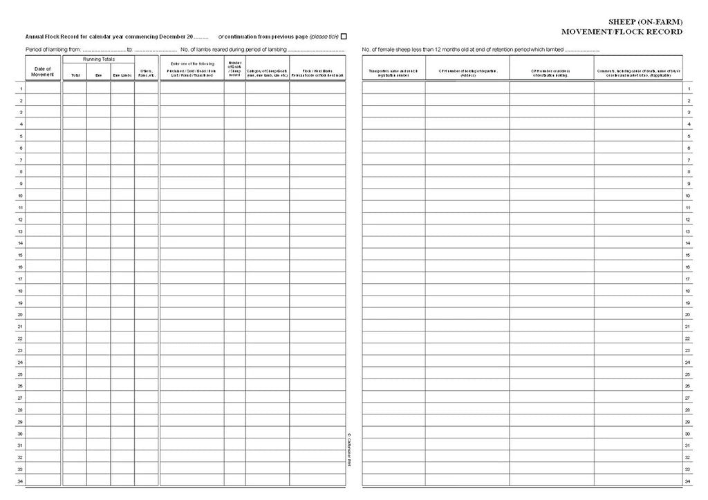 Sheep Movement Book - Holding/Flock Register for Sheep/Goats A4 – Sam ...