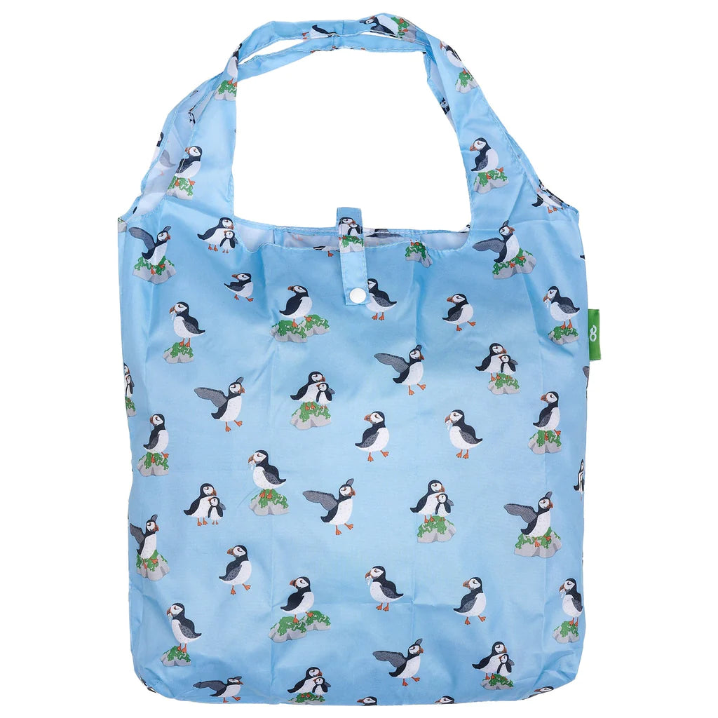 Eco Chic Lightweight Foldable Reusable Blue Puffin Shopping Bag – Sam ...