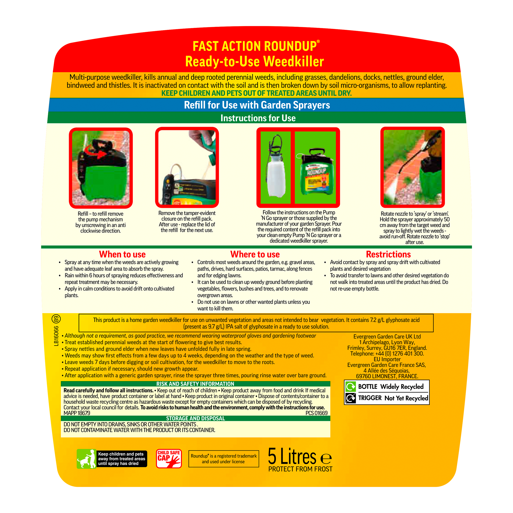 Roundup Fast Action Ready To Use Weedkiller Refill for Pump 'N Go 5L ...